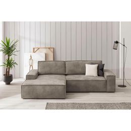 Home Affaire Ecksofa »SHERWOOD Schlafsofa 267 cm, L-Form, « Schlaffunktion mit Bettkasten (210x136 cm), Cord, Vintage, Samtvelours mittelgrau