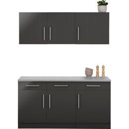 Wiho-K&uuml;chen WIHO K&Uuml;CHEN Pantryk&uuml;che &raquo;"Cali"&laquo; ohne E-Ger&auml;te, Breite 160 cm K&uuml;che: grau + Front: Anthrazit Glanz + Korpus: anthrazit matt + Arbeitsplatte:...