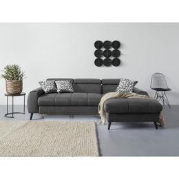 COTTA Ecksofa »Mia L-Form mit 3 Zierkissen« wahlweise mit Bettfunktion, Bettkasten, Beleuchtung & Wireless-Charger dark grey