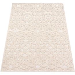 Paco Home Teppich »Cotton 234« rechteckig 10 mm Höhe Uni-Farben, Hoch-Tief Effekt, Ornamente, boho, Outdoor geeignet creme Obermaterial: 100%...
