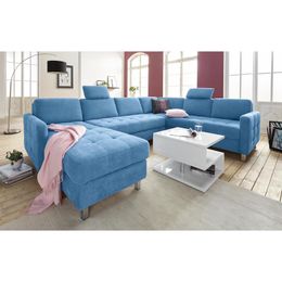 Sit & More SIT&MORE Wohnlandschaft »Pablo U-Form« wahlweise mit Bettfunktion und Bettkasten hellblau