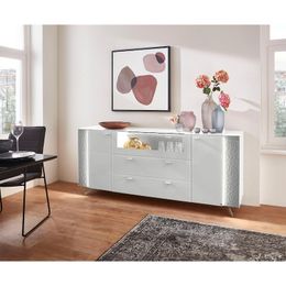 Leonardo Sideboard »AUREA« mit Pailletten-Akzent, wahlweise mit Beleuchtung Lack weiß/Paillette silber metallic