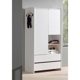 Vipack Kleiderschrank »Kiddy, mit funktioneller Einteilung und 2 Schubladen, stabil gebaut« H/T ca. 180x55cm, MDF weiß lackiert, Fachboden Kiefer,...