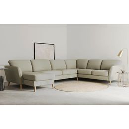 Home Affaire Wohnlandschaft &raquo;MARSEILLE XXL 349cm, U-Form, Ottomane rechts/links w&auml;hlbar&laquo; Massivholzbeine Eiche, Landhausstil, Wellenunterfederung 