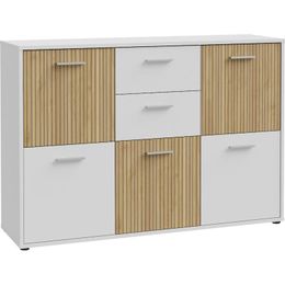 FORTE Kommode »Quadro« Weiß/ Lamela Eiche hell modernes, großes Sideboard