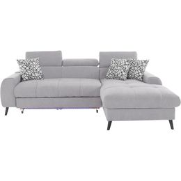 COTTA Ecksofa &raquo;Mia L-Form mit 3 Zierkissen&laquo; wahlweise mit Bettfunktion, Bettkasten, Beleuchtung & Wireless-Charger grau 100% Polyester