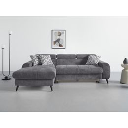 COTTA Ecksofa &raquo;Mia L-Form mit 3 Zierkissen&laquo; wahlweise mit Bettfunktion, Bettkasten, Beleuchtung & Wireless-Charger grau 90% Polyester 10% Polyamid