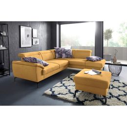 Sit & More SIT&MORE Ecksofa »Percy L-Form« 15 cm Fußhöhe, Sitztiefenverstellung, wahlweise in 2 Fußfarben mustard