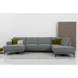 Places of Style Wohnlandschaft »XXL Sofa Oland, Struktur, Flachgewebe, Luxus-Microfaser, Boucle« U-Form, 345 cm, Wellenunterfederung,...