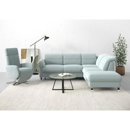 Sit & More SIT&MORE Ecksofa »Grenoble L-Form mit Federkern« wahlweise mit Bettfunktion, Bettkasten, Arm- und Kopfteilverstellung aqua