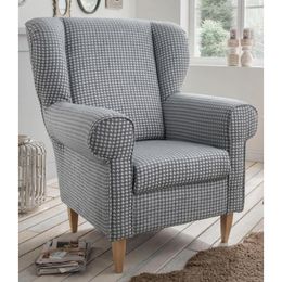 Home Affaire Sessel &raquo;Asino&laquo; mit Hahnentritt Bezug, wahlweise mit Hocker grau Strukturstoff Hahnentritt (55% Polyester, 45% Polyacryl)