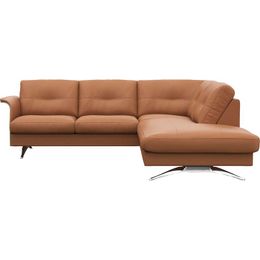 FLEXLUX Ecksofa »Glow, super bequem durch hochwertigem Sitzaufbau mit Federkern, L-Form« Modernes skandinavisches Design Modern Cognac Brown