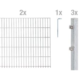 Alberts Doppelstabmattenzaun &raquo;Grundset&laquo; H&ouml;he: 80-160 cm, Gesamtl&auml;nge: 4-30 m, zum Einbetonieren silberfarben