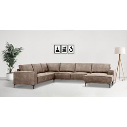 Places of Style Wohnlandschaft »XXL Sofa Oland, Struktur, Flachgewebe, Luxus-Microfaser, Boucle« U-Form, 342 cm, Wellenunterfederung,...