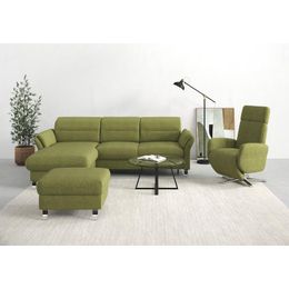 Sit & More SIT&MORE Ecksofa »Grenoble L-Form mit Federkern« wahlweise mit Bettfunktion, Bettkasten, Arm- und Kopfteilverstellung olive