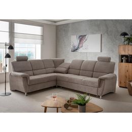 Home Affaire Ecksofa »Pisa L-Form, mit Schlaffunktion, Stauraum, 2x höhenverstellbare« Kopfstützen und Relaxfunktion im Eckelement grau-braun