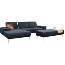 W.Schillig Ecksofa »run, Designsofa mit tollem Sitzkomfort, L-Form« mit elegantem Holzsockel, Füße in Chrom glänzend, Breite 279 cm blue Z73
