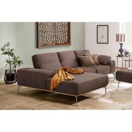 W.Schillig Ecksofa &raquo;run, Designsofa mit tollem Sitzkomfort, bequem, L-Form&laquo; mit elegantem Holzsockel, F&uuml;&szlig;e in Silber matt, Breite 279 cm braun 