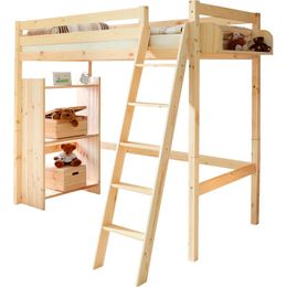 Ticaa Hochbett mit Rollrost in 2 Breiten, Kiefer Kiefer massiv natur