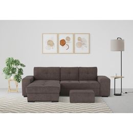 COTTA Ecksofa »Mattina L-Form« mit Hocker, wahlweise mit Bettfunktion & Bettkasten Mud