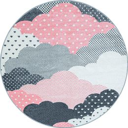 Ayyildiz Teppiche Kinderteppich »Bambi 820« rund 11 mm Höhe auch in rechteckig, Wolken Motiv, Kurzflor pink Obermaterial: 100% Polypropylen Ø 120...