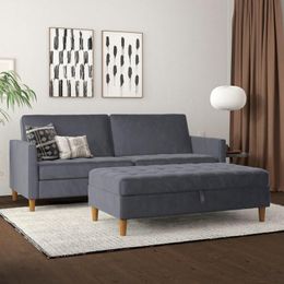 3-Sitzer &raquo;Presley&laquo; Sofa mit Bett-Funktion und verstellbarer R&uuml;ckenlehne grau Veloursstoff 100% Polyester