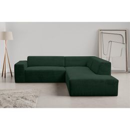 WERK2 Ecksofa »Zeus-M, tolles Sofa mit schönen Details, L-Form« Curvy Trend Garnitur, urbane Optik, komfortable Wellenunterfederung Moosgrün
