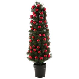 MyFlair MÖBEL & ACCESSOIRES Künstlicher Weihnachtsbaum »Weihnachtsdeko, künstlicher Christbaum, Tannenbaum« im Topf, mit roten Kugeln grün