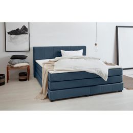 OTTO products Boxspringbett &raquo;Peetu&laquo; Taschenfederkern-Matratze, in 4 Breiten und 4 Farben, incl. Topper blau Struktur fein aus 100%-recyceltem 