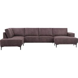 Places of Style Wohnlandschaft »XXL Sofa Oland, Struktur, Flachgewebe, Luxus-Microfaser, Boucle« U-Form, 345 cm, Wellenunterfederung,...