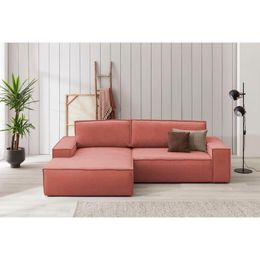 Home Affaire Ecksofa »SHERWOOD Schlafsofa 267 cm, L-Form, « Schlaffunktion mit Bettkasten (210x136 cm), Cord, Vintage, Samtvelours coral