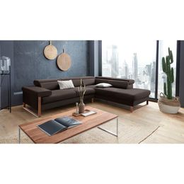 W.Schillig Ecksofa &raquo;finn, Designsofa mit tollem Sitzkomfort, bequem, L-Form&laquo; German Design Award 2016, Fu&szlig;gestell Nussbaum natur, Breite 281 cm braun 