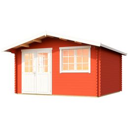 Lasita Maja Gartenhaus &raquo;Norderney 3&laquo; Blockbohlenhaus 40 mm, Fundamentmass 3900 x 3900, Schwedenrot rot Holzwerkstoff