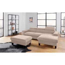 COTTA Polstergarnitur »Morven L-Form« Set, Set bestehend aus: Ecksofa mit Kopfteilverstellung & Hocker natural +