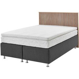 Westfalia Schlafkomfort Boxspringbett &raquo;Quercus&laquo; wahlweise mit LED-Beluchtung, 3 Matratzenarten zur Auswahl grau Kopfteil MDF/Dekor Eiche hell, Boxenbezug: Feinstruktur 100% 