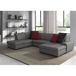 Sit & More SIT&MORE Wohnlandschaft »Luxor U-Form« wahlweise mit Bettfunktion, Bettkasten und Kopfteilverstellung grau