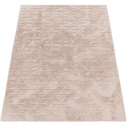 Paco Home Hochflor-Teppich »Arnheim 745« rechteckig 26 mm Höhe Uni Farben, modernes geometrisches Design, besonders weich Beige Obermaterial: 100%...