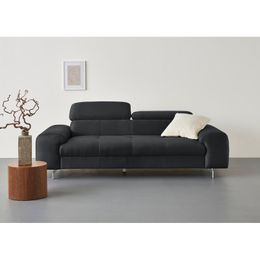 COTTA 3-Sitzer &raquo;Chef&laquo; Big-Sofa mit Kopfteilverstellung, edle Metallkufen grau Luxus-Microfaser (100% Polyester);Softlux -Kunstleder;NaturLEDER (echtes