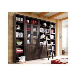 Home Affaire Bücherwand »Bergen« aus massivem schönen Kiefernholz, Breite 255 cm dunkelbraun Regalwand im klassischen Landhaus-Stil