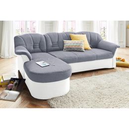 DOMO collection Ecksofa »Elva, zeitlose Formensprache, elegante Rückensteppung, L-Form« wahlweise mit Bettfunktion und Federkern weiß/silber
