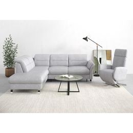 Sit & More SIT&MORE Ecksofa »Grenoble L-Form mit Federkern« wahlweise mit Bettfunktion, Bettkasten, Arm- und Kopfteilverstellung silber