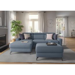 Sit & More SIT&MORE Ecksofa »Scarlett L-Form« inklusive Kopfteilverstellung, wahlweise mit Bettfunktion, Bettkasten hellblau