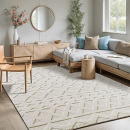 MERINOS Teppich &raquo;Elio 1&laquo; rechteckig 16 mm H&ouml;he moderner Kurzflor Teppich mit Hoch-Tief-Effekt, 3D Effekt Creme Obermaterial: 50% Polypropylen, 50%...