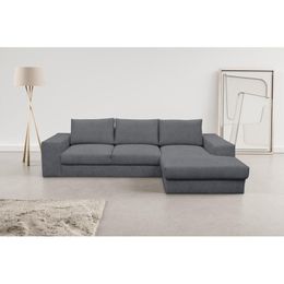 WERK2 Ecksofa »Rozzana Design Ecksofa mit hohem Komfort, zeitlos & elegant, L-Form, « in kuschelweichen Trendstoffen Cord, Breitcord und Plüsch Grau