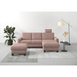 Home Affaire Ecksofa »Summer L-Form« mit Recamiere, mit oder ohne Bettfunktion und Bettkasten, Cord-Bezug altrosa