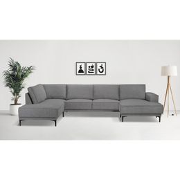 Places of Style Wohnlandschaft »XXL Sofa Oland, Struktur, Flachgewebe, Luxus-Microfaser, Boucle« U-Form, 345 cm, Wellenunterfederung,...