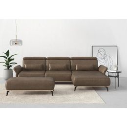 Places of Style Ecksofa &raquo;Fjord L-Form&laquo; massiv, wahlweise mit Armlehnfunktion, Kopf- Sitztiefenverstellung braun 100% Polyester