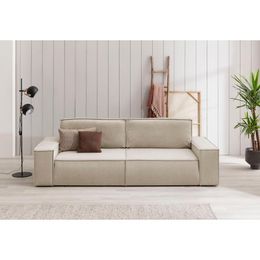 Home Affaire 3-Sitzer »SHERWOOD Schlafsofa (257cm) Cord, Samtvelours, Vintage-Lederoptik« Schlaffunktion mit Bettkasten (ca. 136/200cm) cream