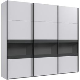 wimex Schwebet&uuml;renschrank &raquo;Easy Plus, Kleiderschrank Made in Germany&laquo; mit Glaseinsatz/ Rauchglas, viele Breiten zur Auswahl, schwarze Griffe wei&szlig; Spanplatte