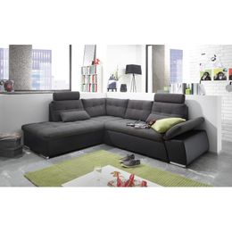 ED EXCITING DESIGN Ecksofa &raquo;Jakarta L-Form&laquo; mit Bettfunktion, Armteilverstellung, Kopfst&uuml;tzen & 2 Nierenkissen schwarz